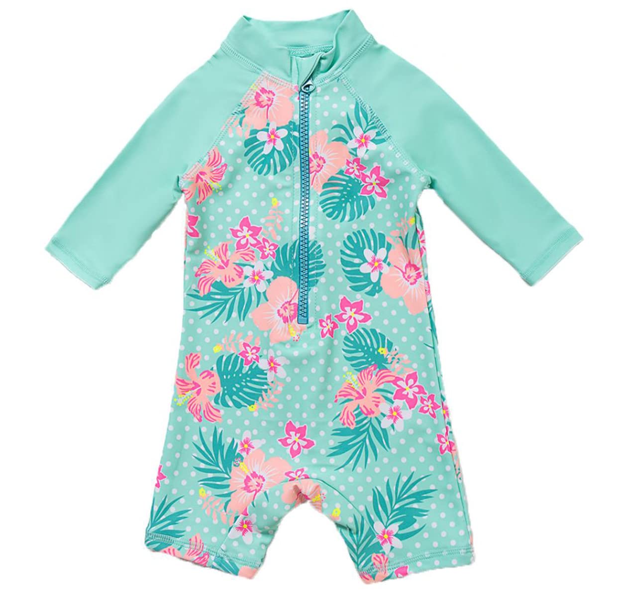 BONVERANO Baby Toddler Girls One Piece Swimsuit UPF 50+ Sun Protection Long Sleeve Zipper (Green, 3-6 Months)