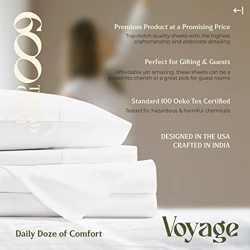 600-Thread-Count Egyptian Quality 100% Cotton Sheets - King Size Cooling Bedsheets for Hot Sleepers - Breathable Sateen Weave, Deep Pocket Fitted - 4 Piece Best Hotel Sheets for King Beds (White)
