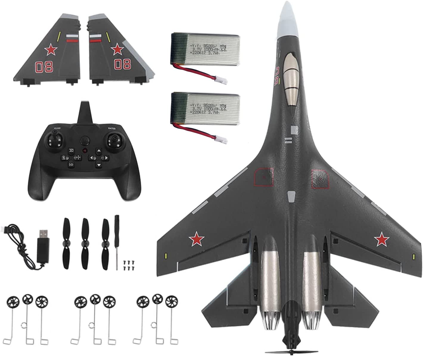 OTXKOO RC Plane Remote Control Airplane RTF 4CH Tail Motor 3D / 6D Stunt Function SU35 Jet Aircraft with Hobby Model 2 Left Hand Throttle