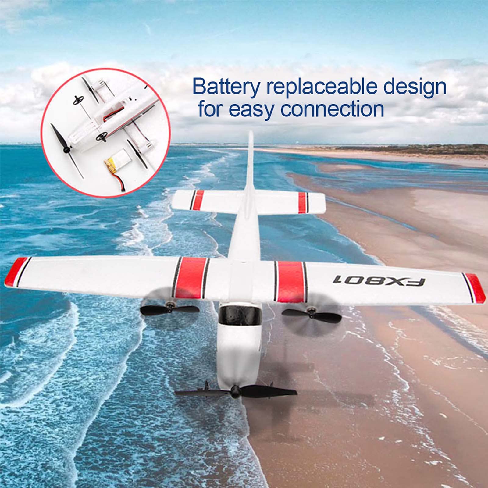 GoolRC FX801 RC Airplane, 2.4GHz 2CH Remote Control Airplane, EPP Foam RC Plane, Fixed Wing RC Aircraft, Easy to Fly RC Glider Toys for Kids, Boys and Beginners with 2 Batteries