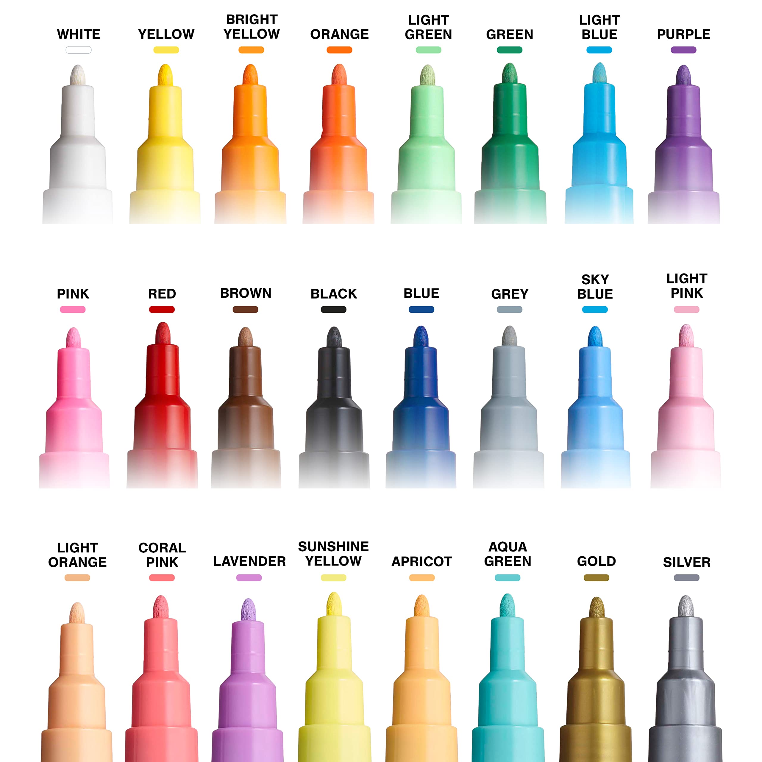 Posca Full Set of 24 Acrylic Paint Pens with Reversible Fine Point Tips, Markers for Rock Painting, Fabric, Glass Paint, Metal Paint, and Graffiti