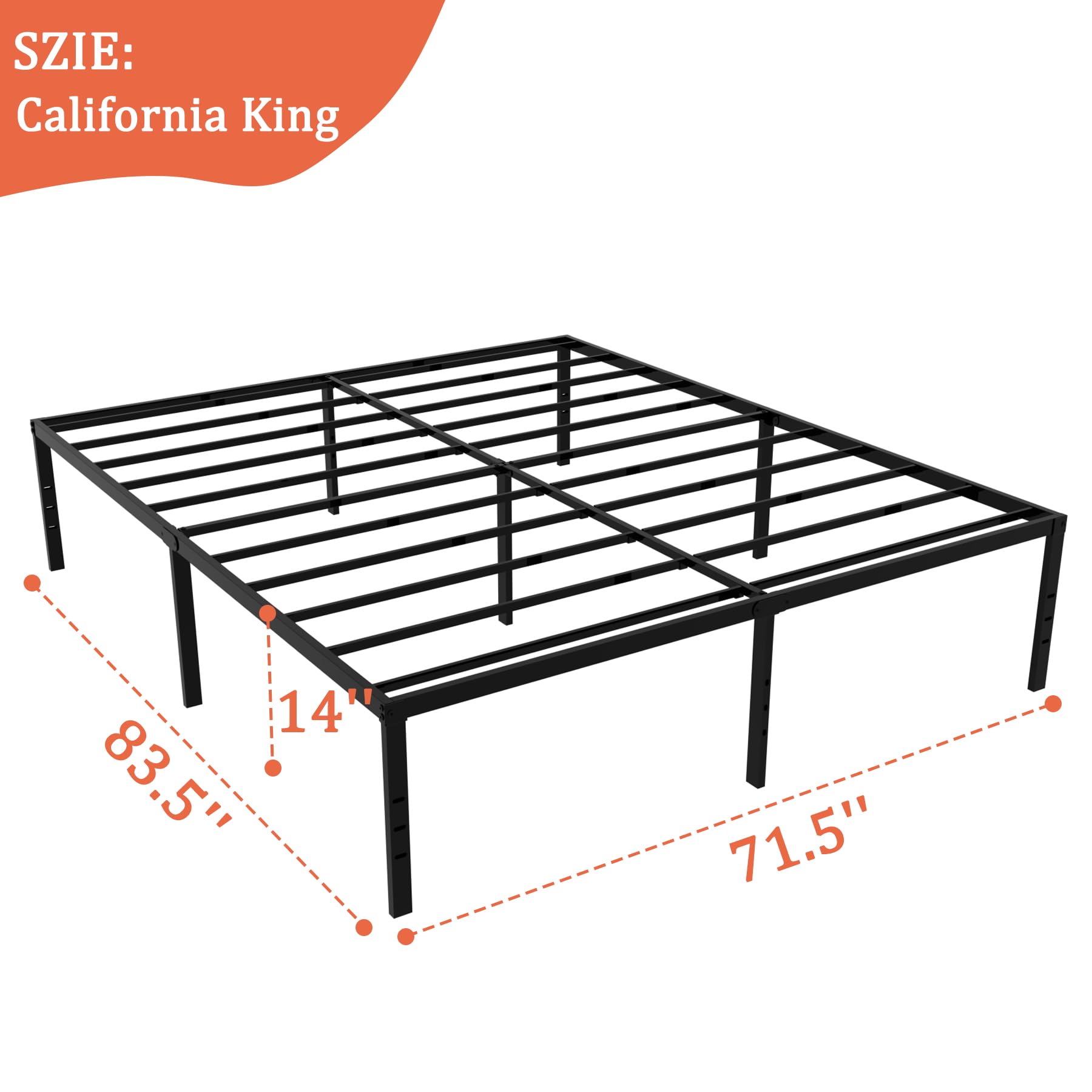 Mavesmog California King Bed Frames 14 inch High Metal Platform Heavy Duty California King Size Bed Frame, No Box Spring Needed, Easy Assembly, Sturdy Steel Slat Support Foundation