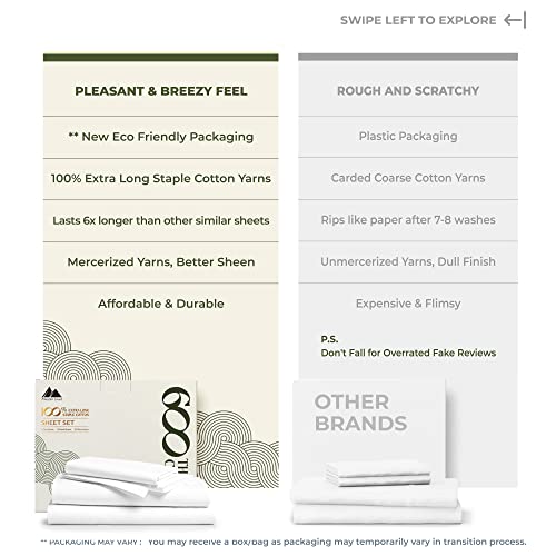 600-Thread-Count Egyptian Quality 100% Cotton Sheets - King Size Cooling Bedsheets for Hot Sleepers - Breathable Sateen Weave, Deep Pocket Fitted - 4 Piece Best Hotel Sheets for King Beds (White)