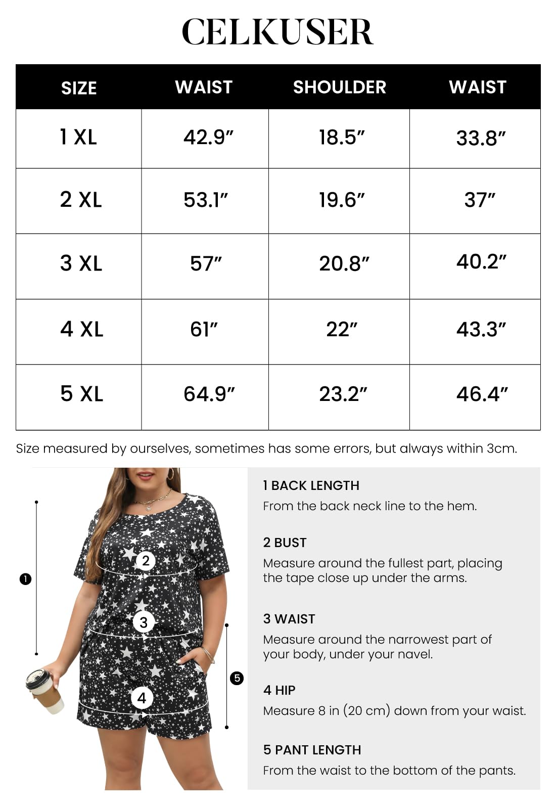 Celkuser Women's Plus Size 2-Piece Pajama Set Comfy Loungewear with Pockets Soft & Cozy Sleepwear for Women (109Blackstarx 4XL)