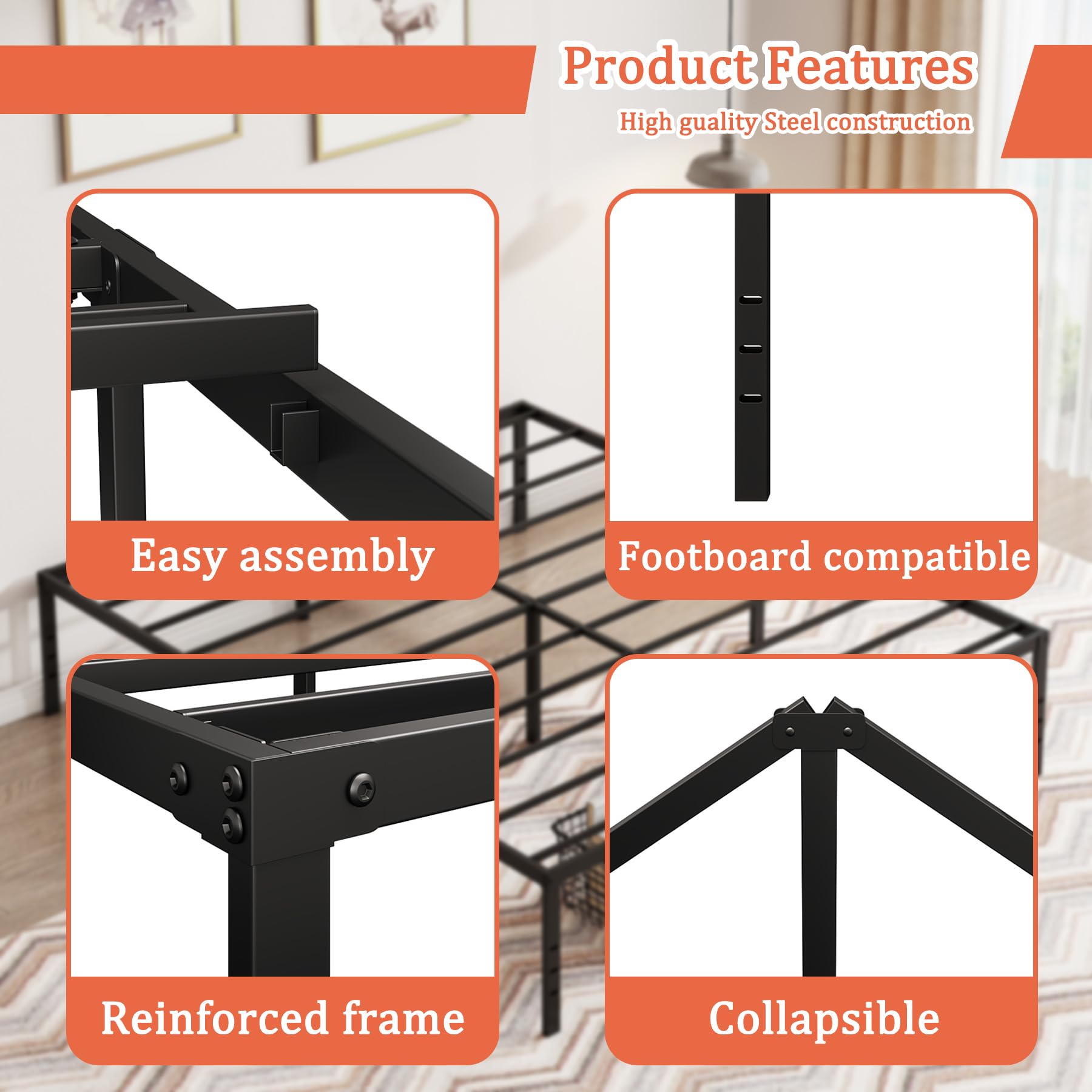 Mavesmog California King Bed Frames 14 inch High Metal Platform Heavy Duty California King Size Bed Frame, No Box Spring Needed, Easy Assembly, Sturdy Steel Slat Support Foundation