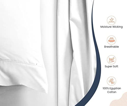 Kotanza Bedding 600TC 100% Egyptian Cotton Sheets-Extra Long-Staple Cotton Sheets for Kids & Adults, Fits Mattress Upto 15'' Deep Pocket, Sateen Weave, Cotton 4PC Sheets Set - (White,King)