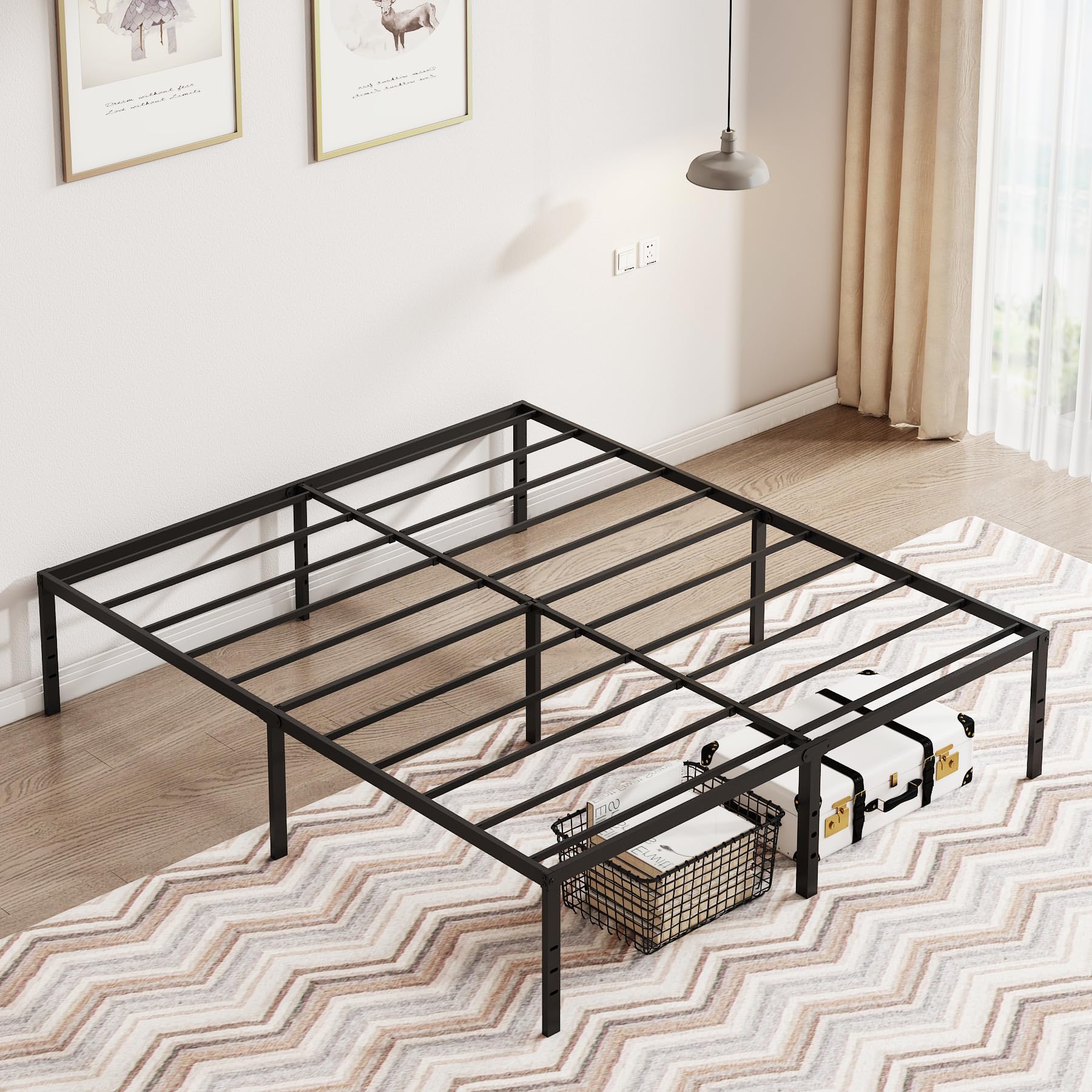 Mavesmog California King Bed Frames 14 inch High Metal Platform Heavy Duty California King Size Bed Frame, No Box Spring Needed, Easy Assembly, Sturdy Steel Slat Support Foundation