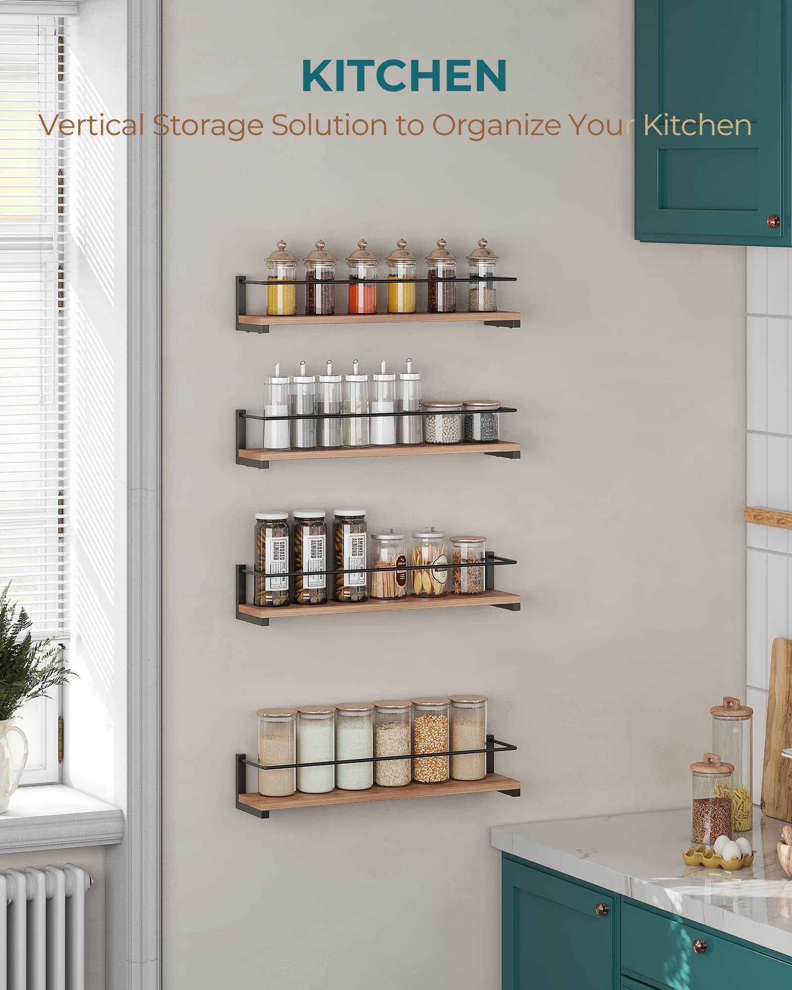 OROPY Spice Rack Wall Mounted, Rustic Wood Hanging Spice Rack over the Stove, Kitchen Wall Spice Rack, 2 Pack