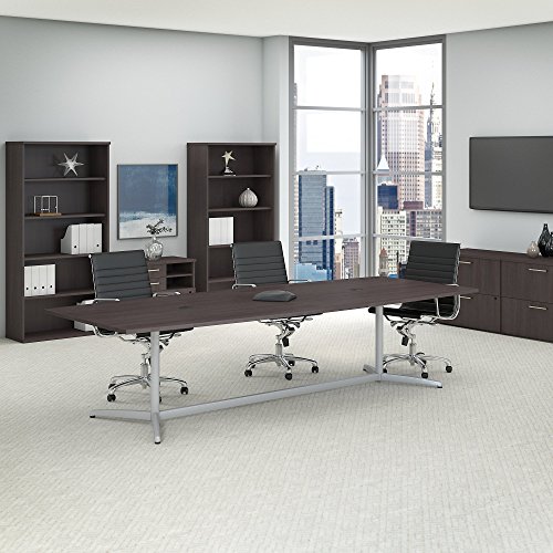 Bush Business Furniture 120W x 48D Boat Shaped Conference Table with Metal Base in Storm Gray