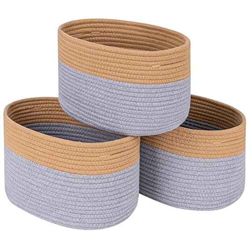 CubesLand Storage Baskets Bins for Shelves/Organizing,Woven Cube Storage Baskets Bins for Storage, Organizing Baskets,Decor Woven Rope Baskets,Long-lasting Stylish,3pack Camel/Grey
