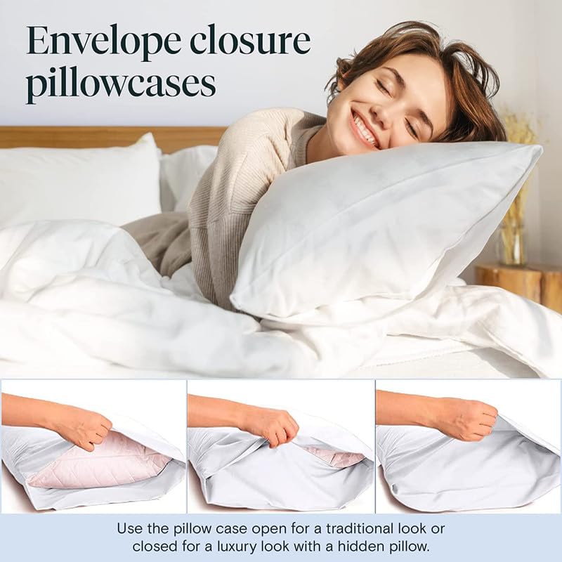 Kotanza Bedding 600TC 100% Egyptian Cotton Sheets-Extra Long-Staple Cotton Sheets for Kids & Adults, Fits Mattress Upto 15'' Deep Pocket, Sateen Weave, Cotton 4PC Sheets Set - (White,King)