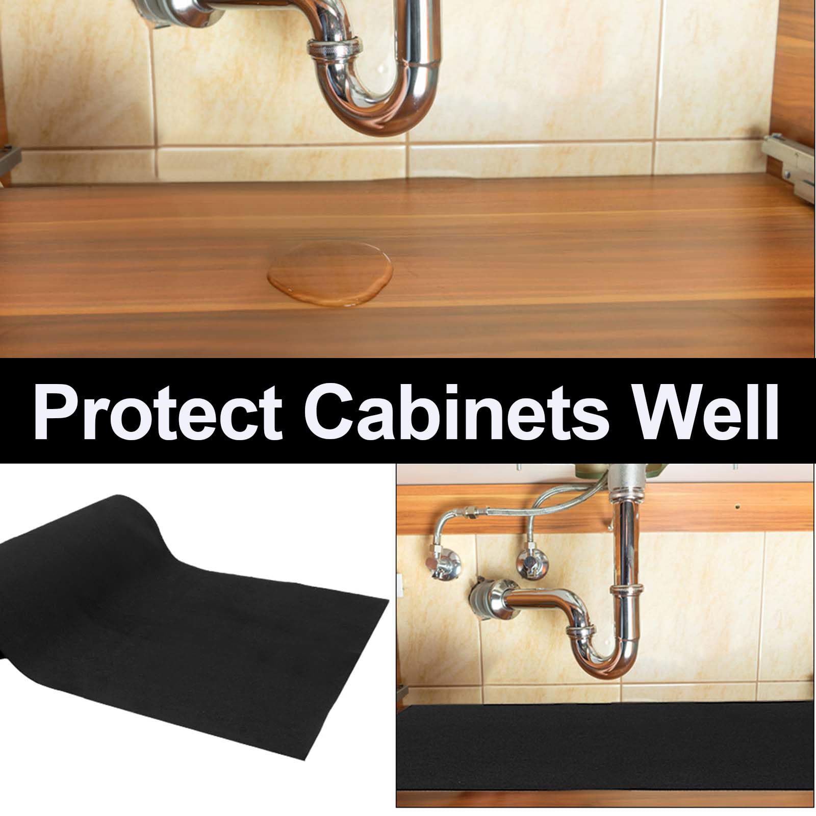 AiBOB Under the Sink Mat, 24 X 30 in, Durable Premium Mats Protect Kitchen and Bathroom Cabinets, Waterproof Absorbent Shelf Liner, Black