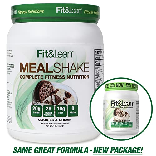 Fit & Lean Meal Shake Meal Replacement with Protein, Fiber, Probiotics and Organic Fruits & Vegetables, Cookies and Cream, 1lb, 10 Servings Per Container