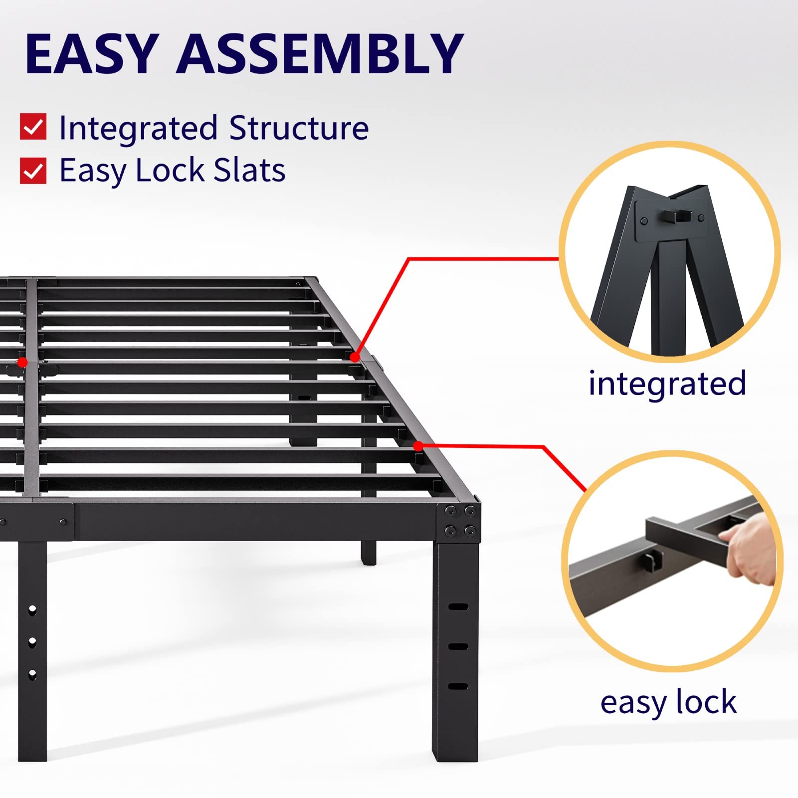 Neslime 18 Inch High California King Bed Frames No Box Spring Needed, Tall Heavy Duty Metal Platform Cal King Bed Frame for Heavy People with Steel Slat, Easy Assembly, Noise Free, Black