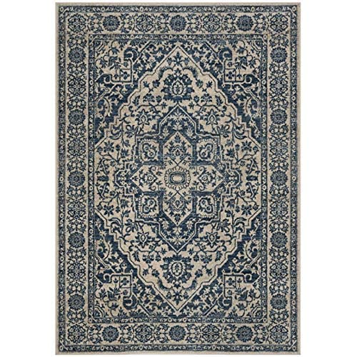 SAFAVIEH Brentwood Collection 8' x 10' Navy / Light Grey BNT832M Medallion Distressed Non-Shedding Living Room Bedroom Dining Home Office Area Rug