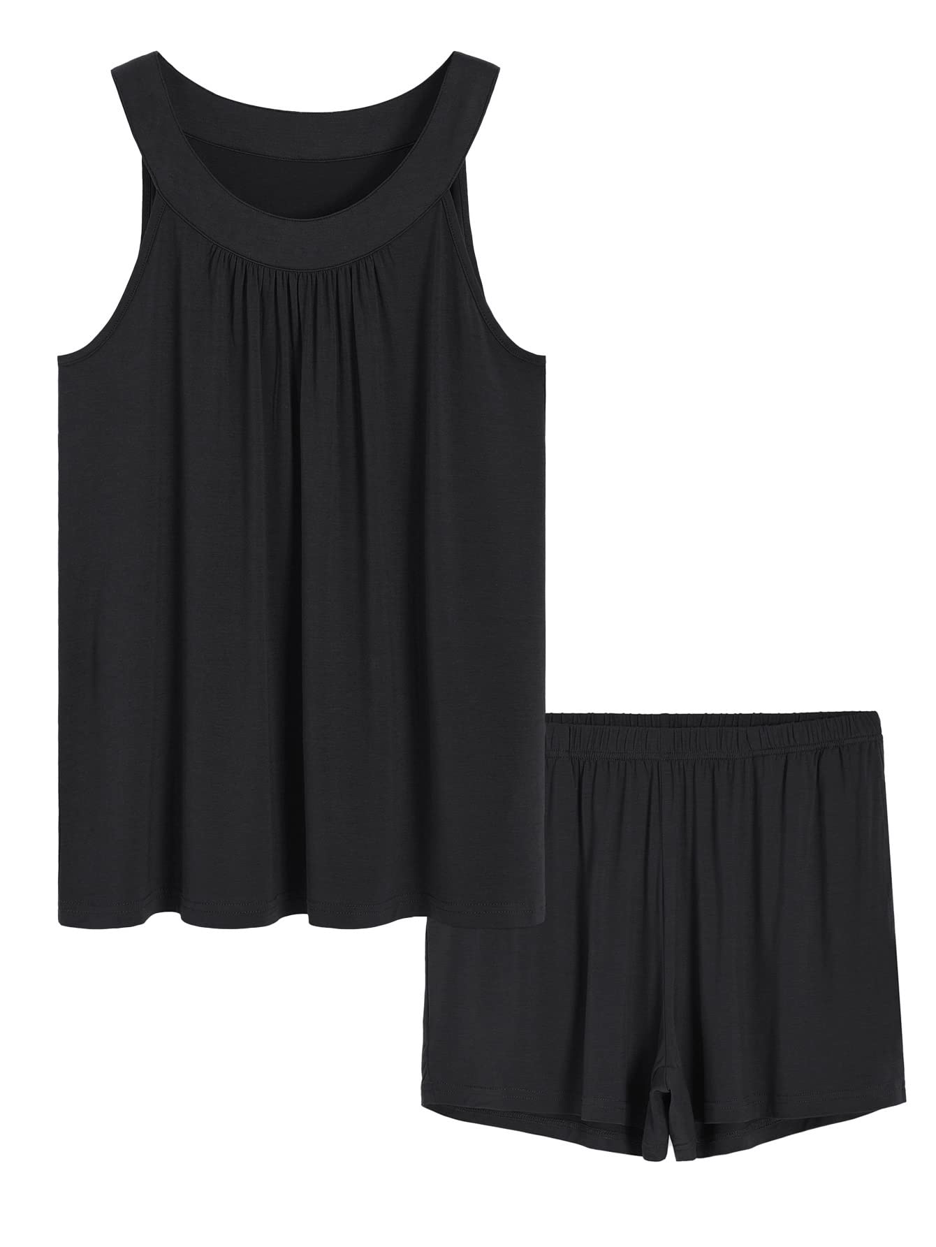 Latuza Women's Soft Viscose Tank Top Shorts Summer Pajamas Set XL Black