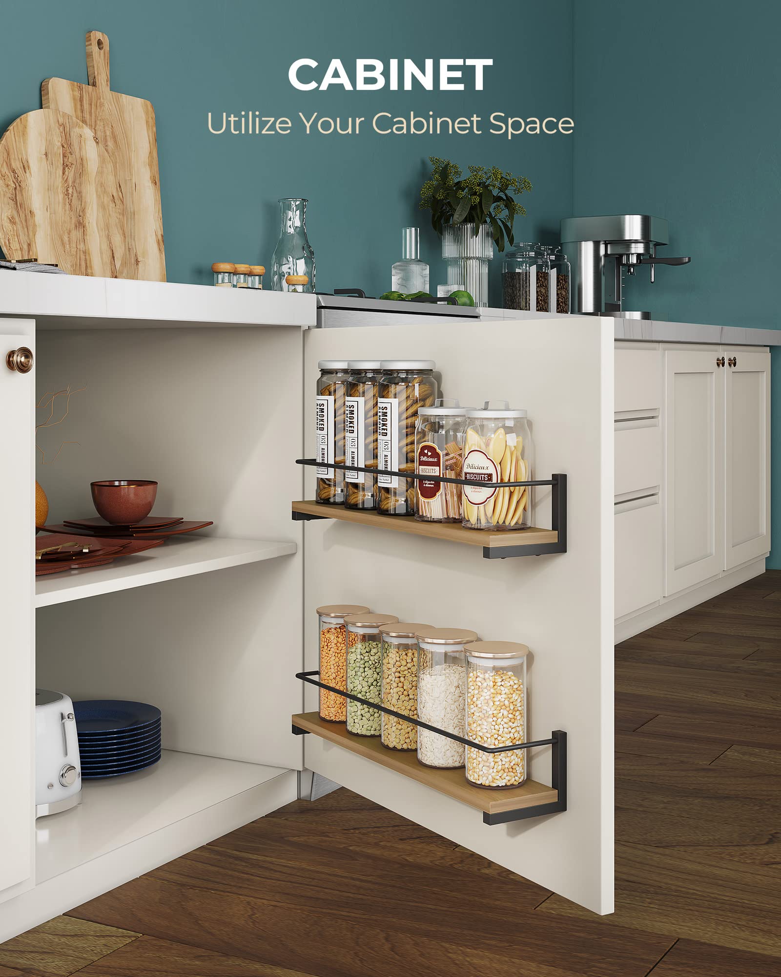 OROPY Spice Rack Wall Mounted, Rustic Wood Hanging Spice Rack over the Stove, Kitchen Wall Spice Rack, 2 Pack