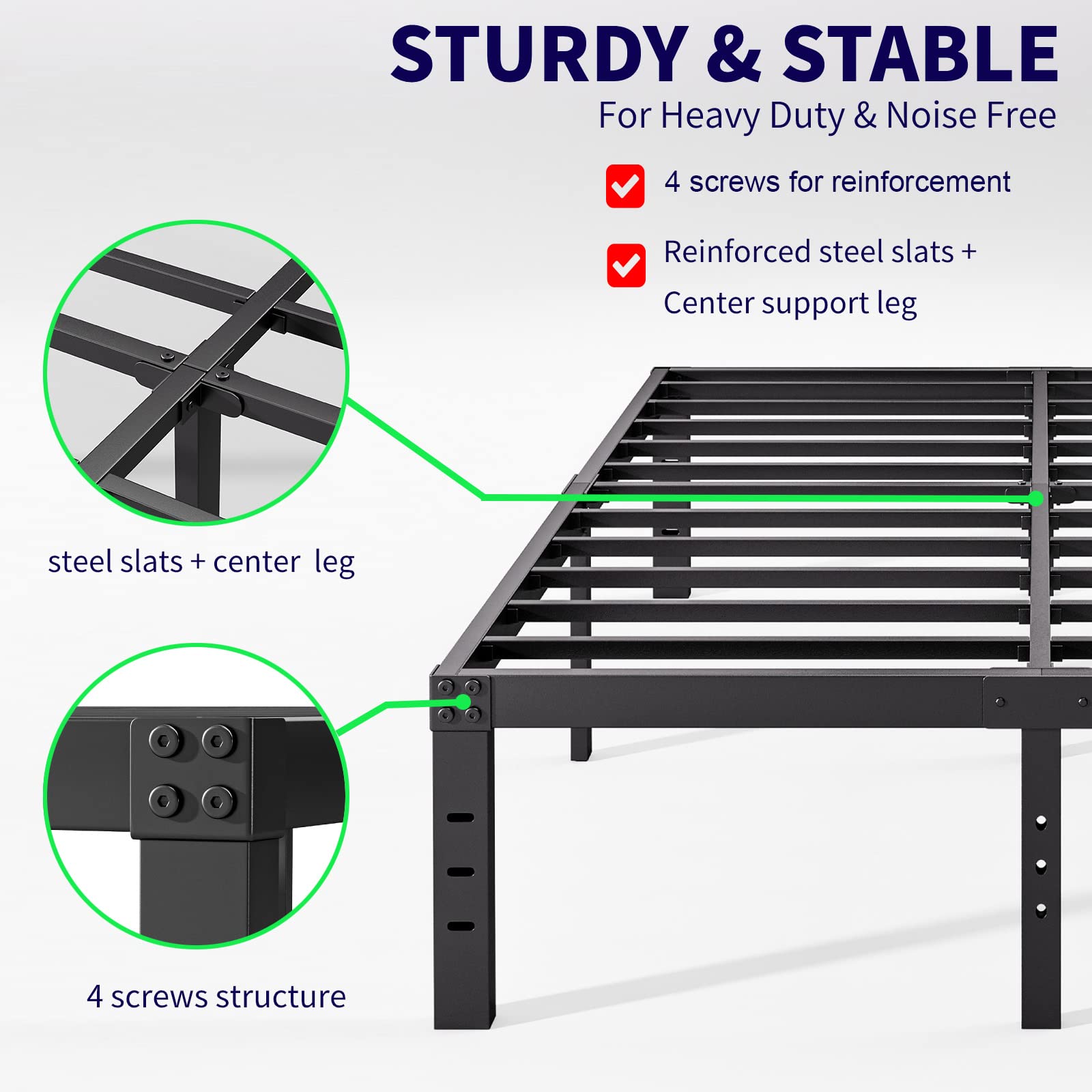 Neslime 18 Inch High California King Bed Frames No Box Spring Needed, Tall Heavy Duty Metal Platform Cal King Bed Frame for Heavy People with Steel Slat, Easy Assembly, Noise Free, Black