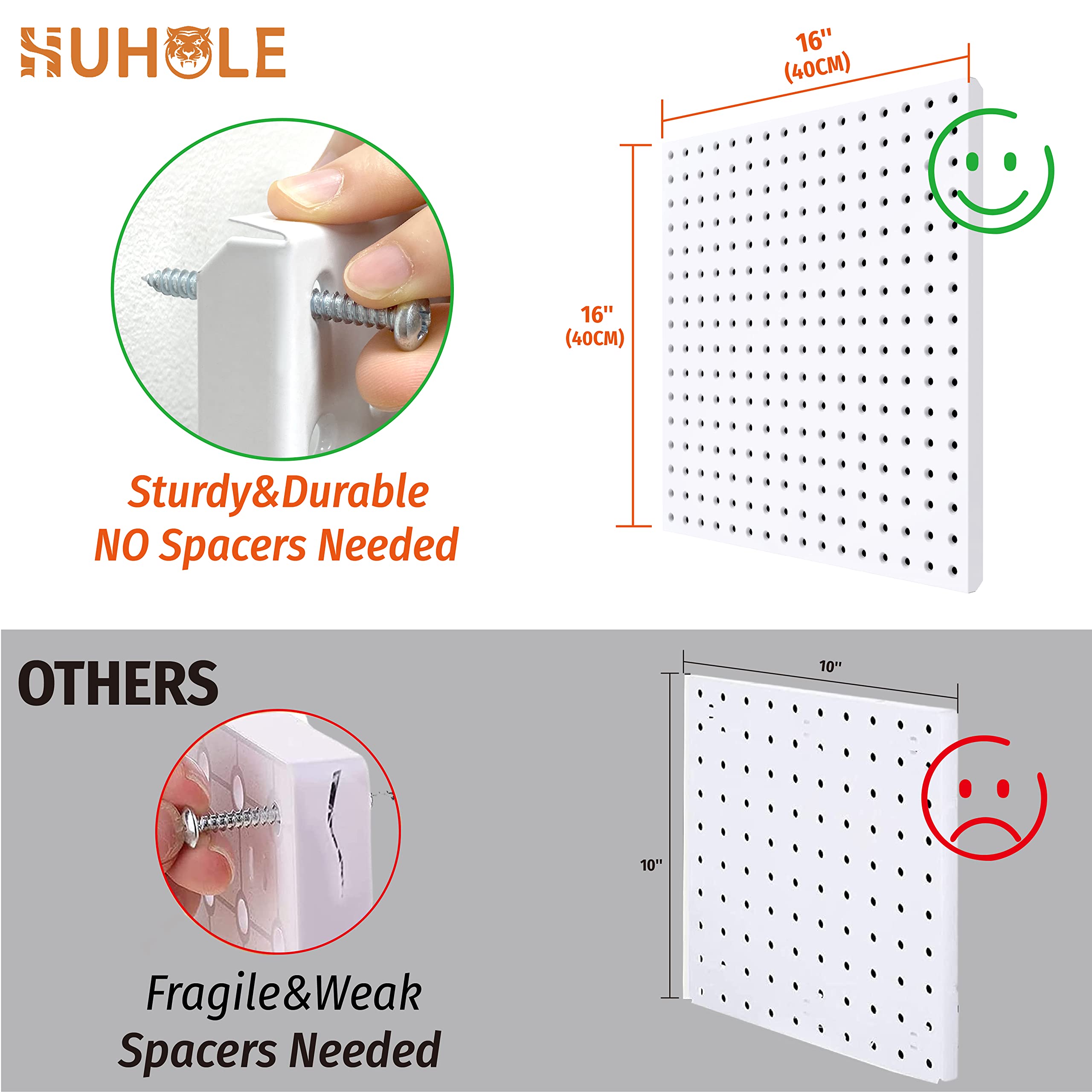 HUHOLE White Pegboard, Metal Pegboard Panels, 32-inch X 32-inch Metal Peg Board for Garage, Gaming, Craftroom, etc, 4PC