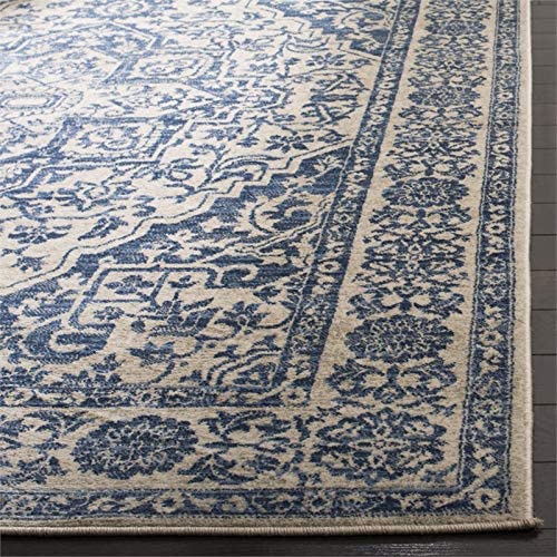 SAFAVIEH Brentwood Collection 8' x 10' Navy / Light Grey BNT832M Medallion Distressed Non-Shedding Living Room Bedroom Dining Home Office Area Rug