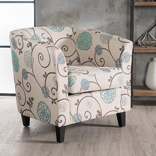 Christopher Knight Home Preston Fabric Club Chair, White/Blue & Ippolito Fabric Pillows, 2-Pcs Set, White and Blue Floral