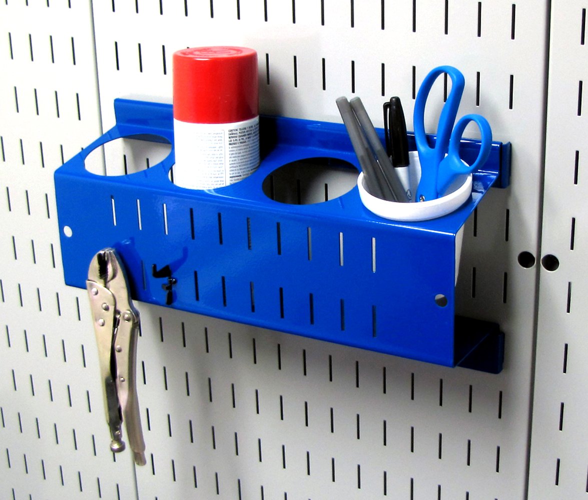 Wall Control Pegboard Spray Can Holder Bracket and Aerosol Can Organizer for Wall Control Pegboard and Slotted Tool Board - Blue