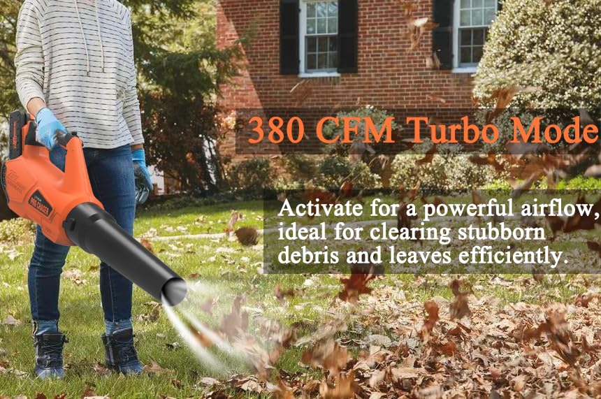 Pro Chaser Battery Powered Cordless Blower - 380 CFM with 2 X 4.0Ah 20V Batteries & Fast Charger, Lightweight Electric Leaf Blowers, 2 Variable Speed, Ideal for Yard, Patio & Sidewalk