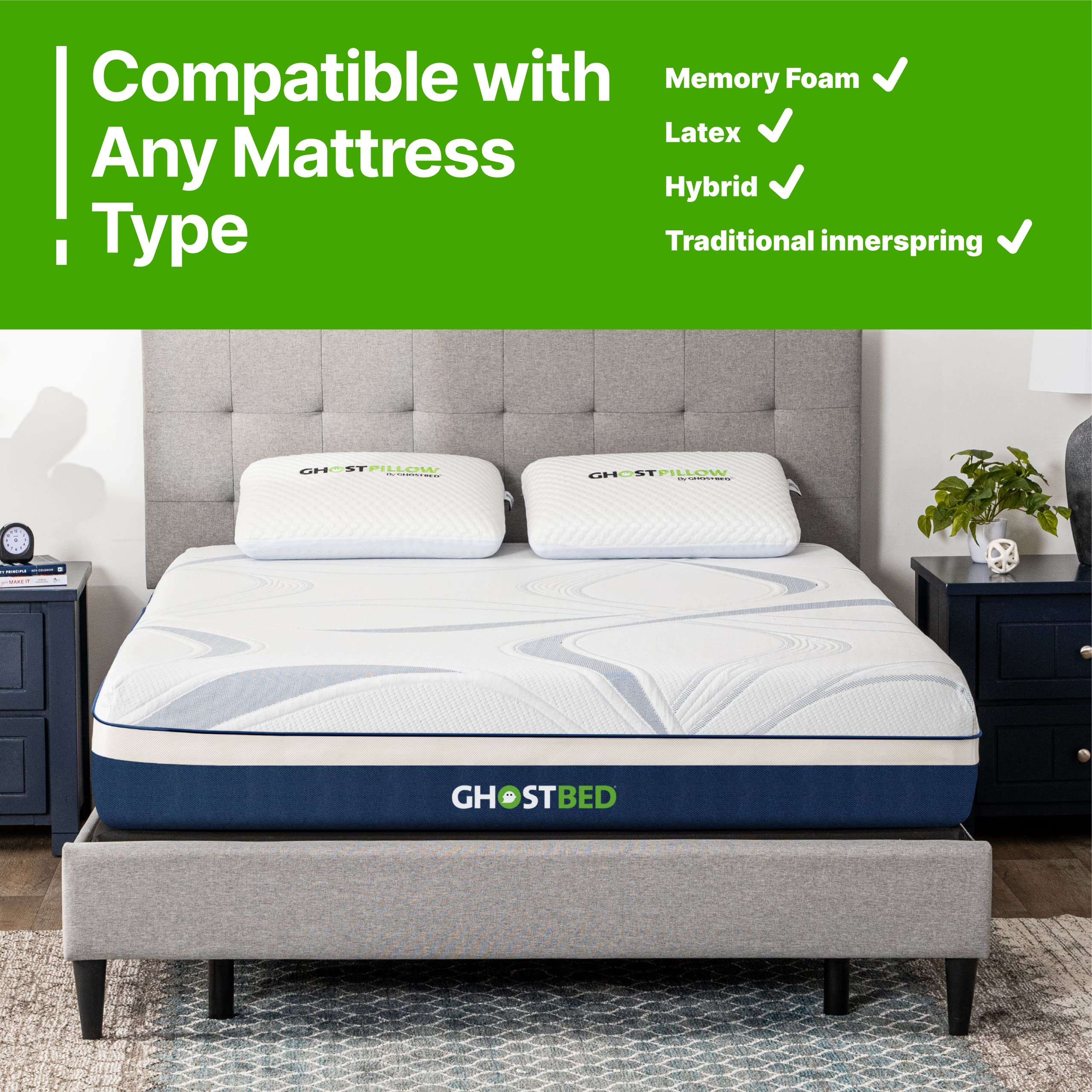 GhostBed Mattress Foundation & Box Spring in One - Metal Platform Bed Frame with Steel Slat Support, Fabric Cover & Headboard Brackets - California King