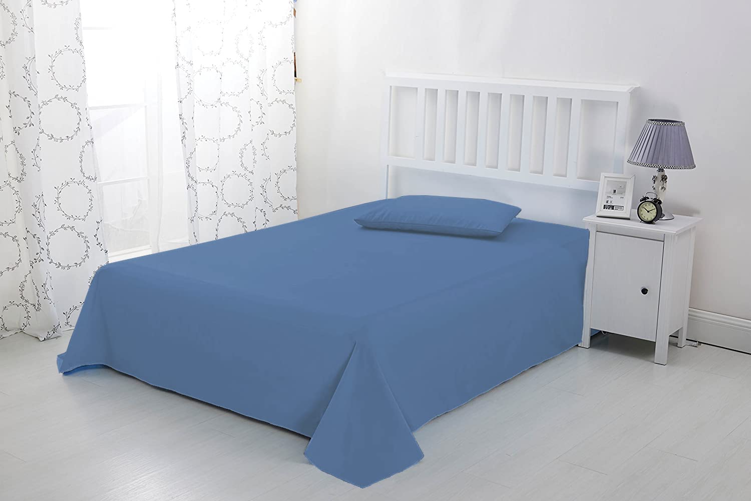 Luxurious 3 Piece Flat Sheet 800 Thread Count 100% Egyptian Cotton Luxury Soft Fabric Flat Sheet Oversized King Plus Size (120" x 120") Inch - Medium Blue Solid