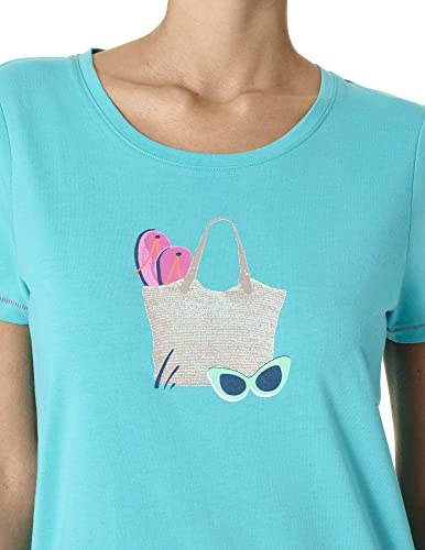 HUE Women's Printed Knit Short Sleeve Tee and Capri 2 Piece Pajama Set, Ceramic