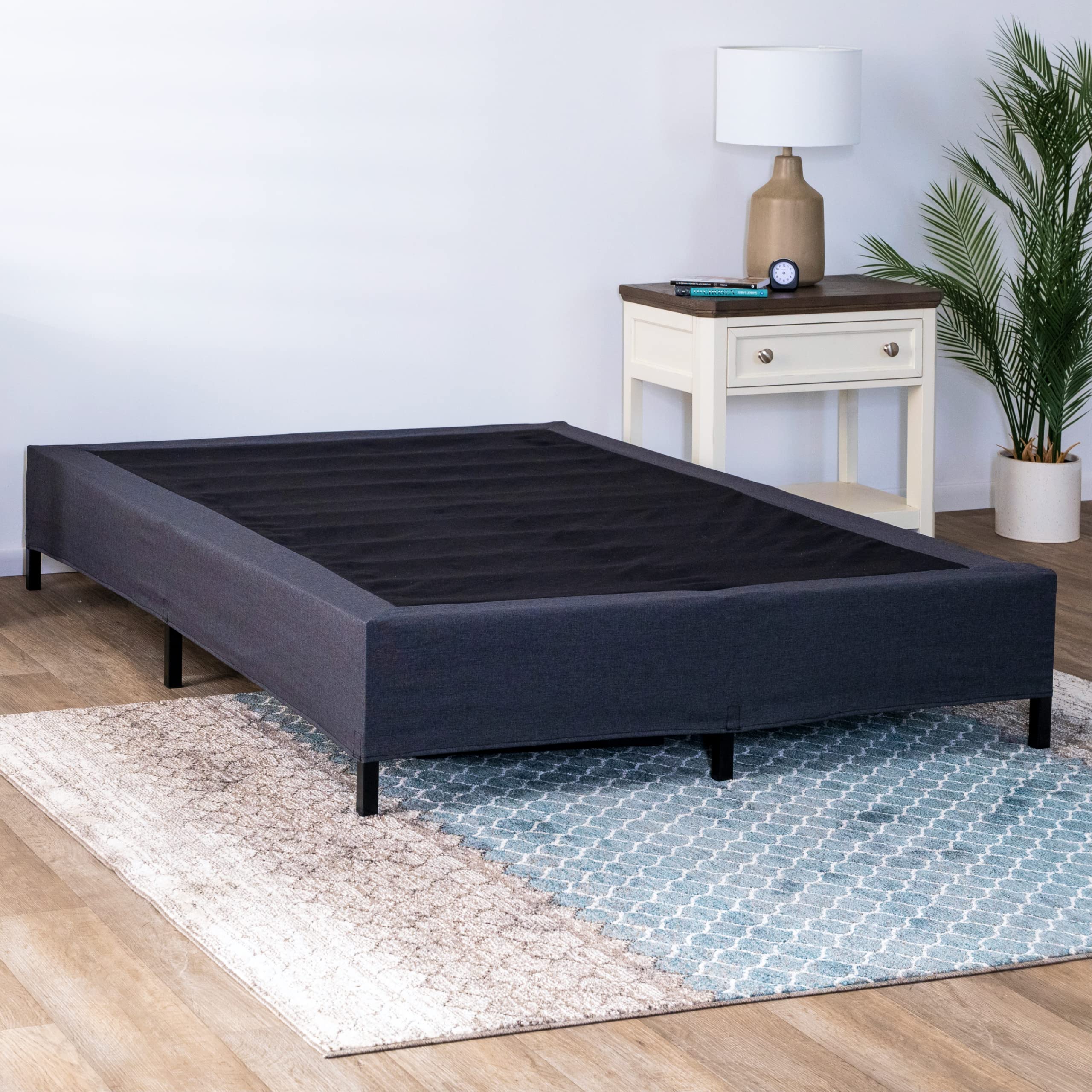 GhostBed Mattress Foundation & Box Spring in One - Metal Platform Bed Frame with Steel Slat Support, Fabric Cover & Headboard Brackets - California King