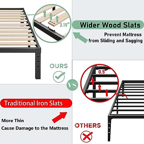 Breezehome California King Metal Bed Frame with Sturdy Wood Slats No Box Spring Needed, 18in High Heavy Duty Platform Bed Frame Cal King, Underneath Storage, Easy Assembly, Noise Free, Black