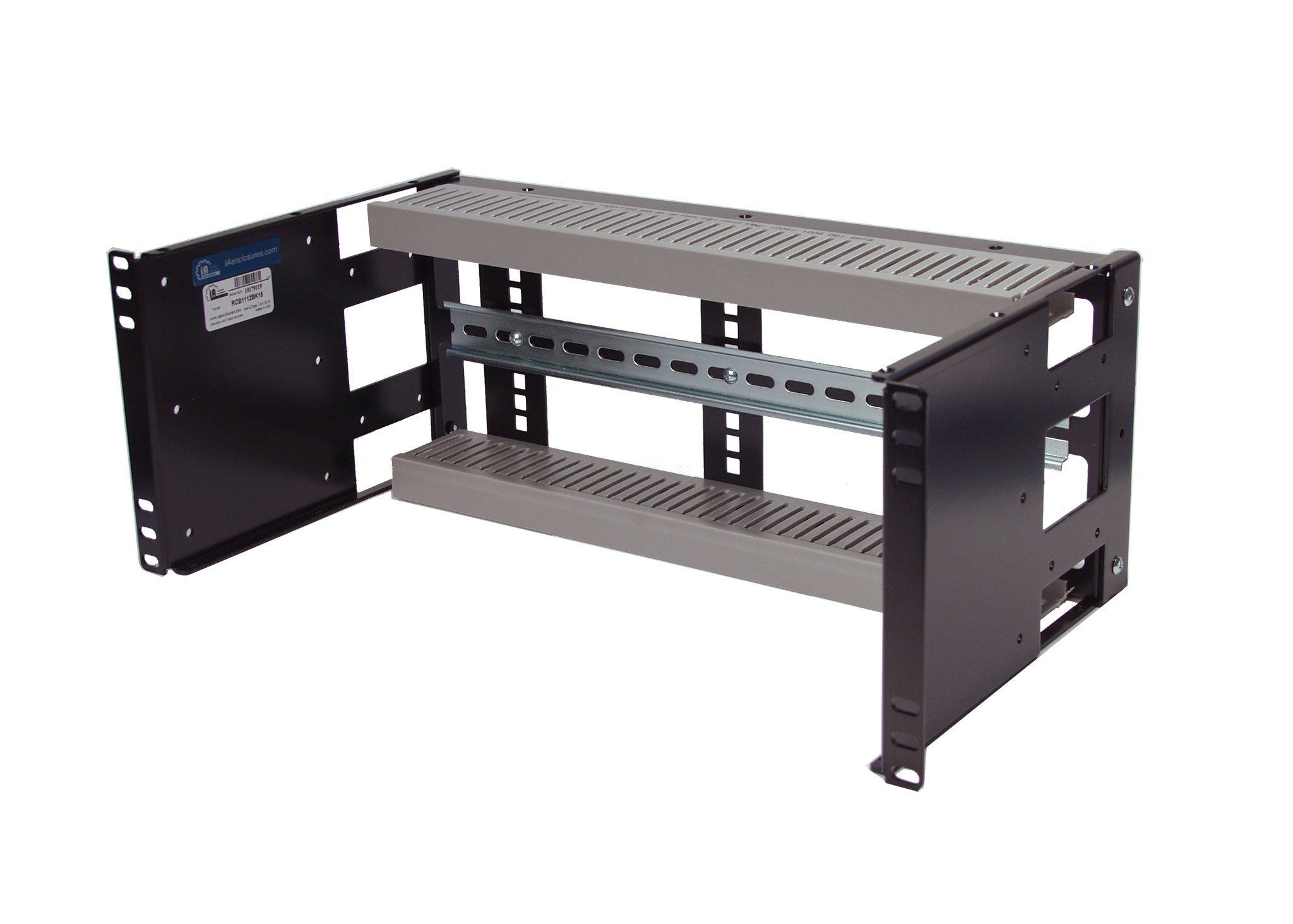 RCB1112BK15 Heavy Duty 4U Rackmount Adjustable Depth Industrial Din Rail Panel Designed for 2 Post or 4 Post EIA310 19 inch Server Rack