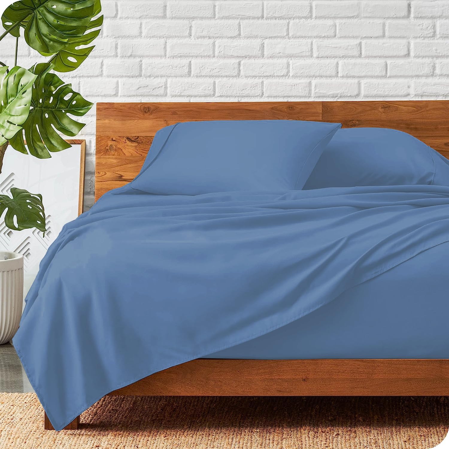 Luxurious 3 Piece Flat Sheet 800 Thread Count 100% Egyptian Cotton Luxury Soft Fabric Flat Sheet Oversized King Plus Size (120" x 120") Inch - Medium Blue Solid