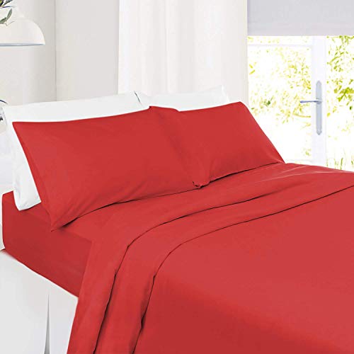 4-Piece BedSheets Set-800 Thread Count-100% Cotton Bedding Set for Queen Size Bed-Long Staple Cotton Soft Sateen Weave, Fits Upto 24'' Deep Pockets Fitted Sheet-Red