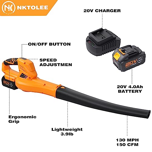 Cordless Leaf Blower - 20V Leaf Blower Cordless with 2 Batteries & Charger, Lightweight Portable Blower for Cleaning Leaf, Dust, Debris, Patio, Car, Porch (Included Goggles and Gloves)