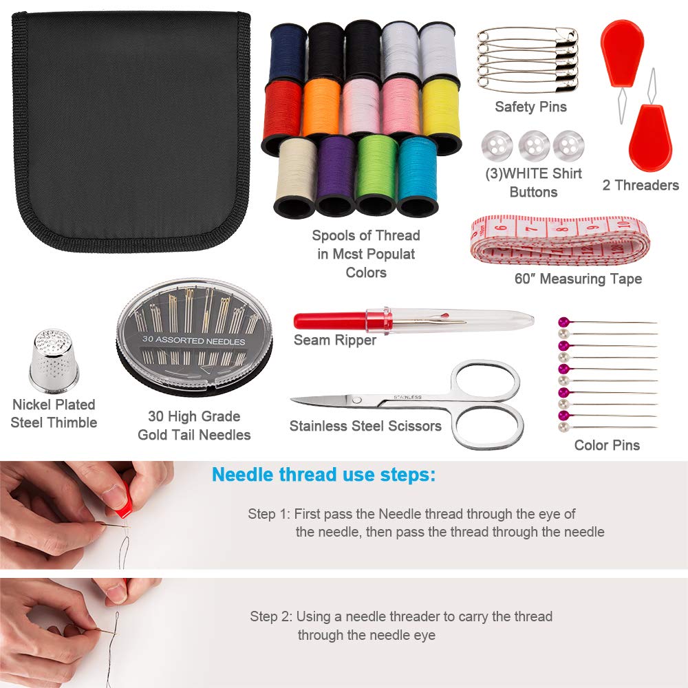 Sewing Kit, 78PCS OKOM Sewing Supplies,Sewing Sroducts,Travel, Adults, Emergency Sewing Kits, Portable & Mini Sew Kit- Filled with Sewing Needles, Scissors, Thread, Tape Measure Set etc-Good Gift