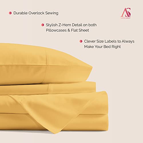 Ashton Sheets 100% Egyptian Cotton Sheets Queen Size - 1000 Thread Count 4 PC Queen Sheet Set Egyptian Cotton, Sateen Luxury Sheets Queen Size, High Thread Count Sheets, 16" Deep Pocket - Harvest Gold