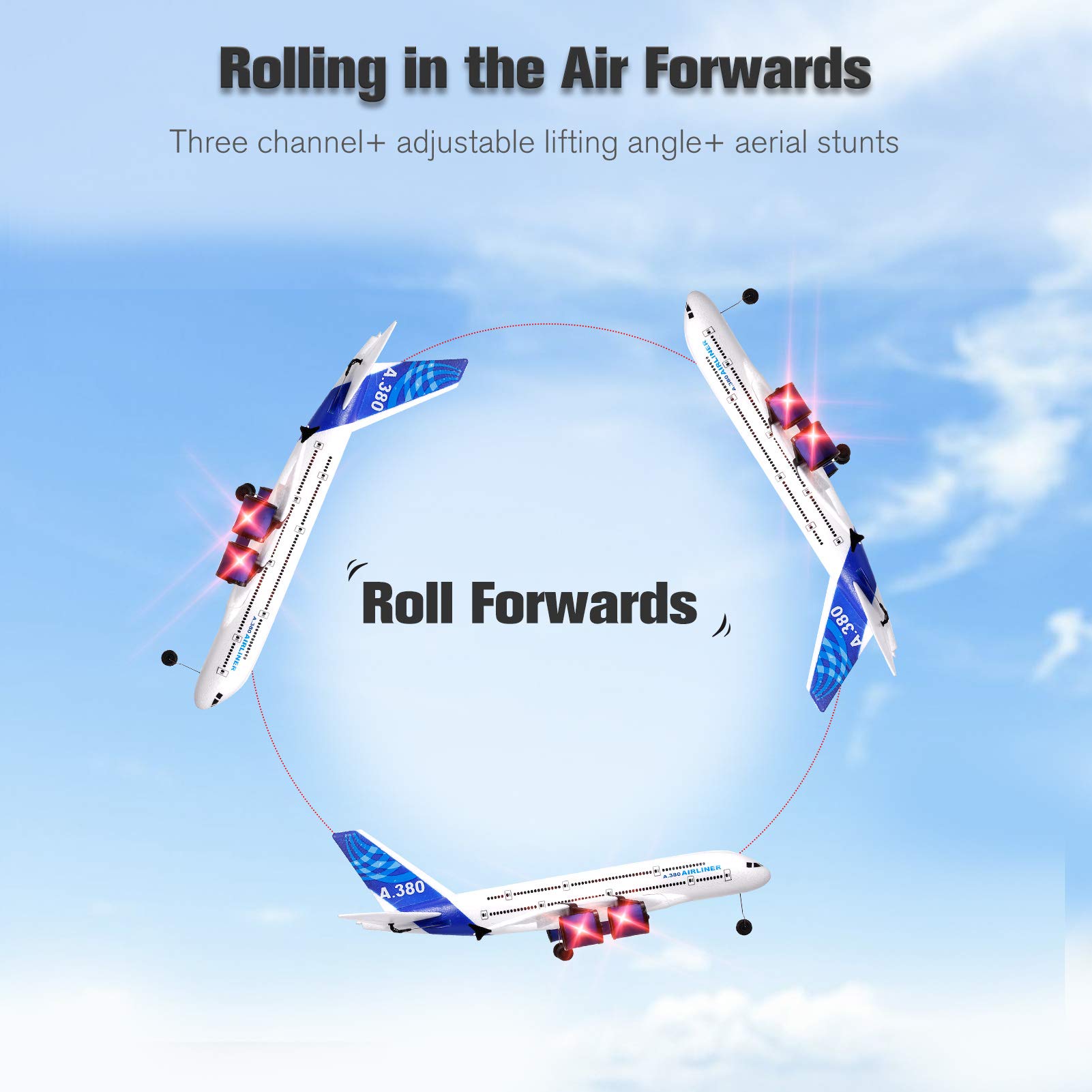 GoolRC A380 RC Airplane, 2.4G 3CH Remote Control Airplane, Easy to Fly RC Plane for Beginner, EPP Foam Fixed Wing Aircraft Glider Model Toys with 3 Batteries for Kids