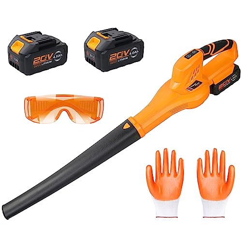 Cordless Leaf Blower - 20V Leaf Blower Cordless with 2 Batteries & Charger, Lightweight Portable Blower for Cleaning Leaf, Dust, Debris, Patio, Car, Porch (Included Goggles and Gloves)
