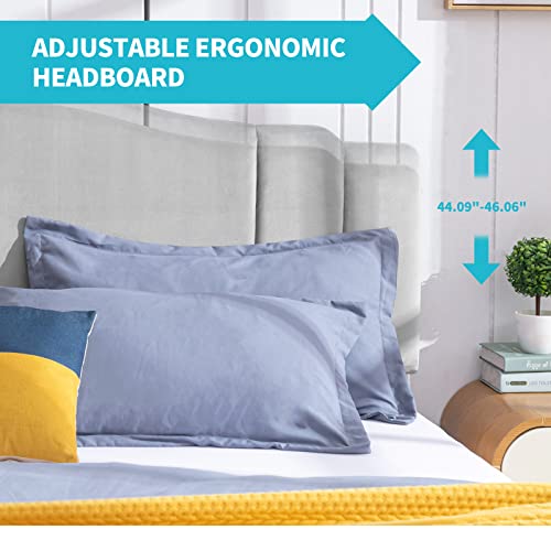 CECER Adjustable Headboard California-King Size Platform Bed Frame | Upholstered Bedframe with Headboard Covered in Dutch Velvet | Solid Wood Slat Support | Easy Assemble-Light Grey