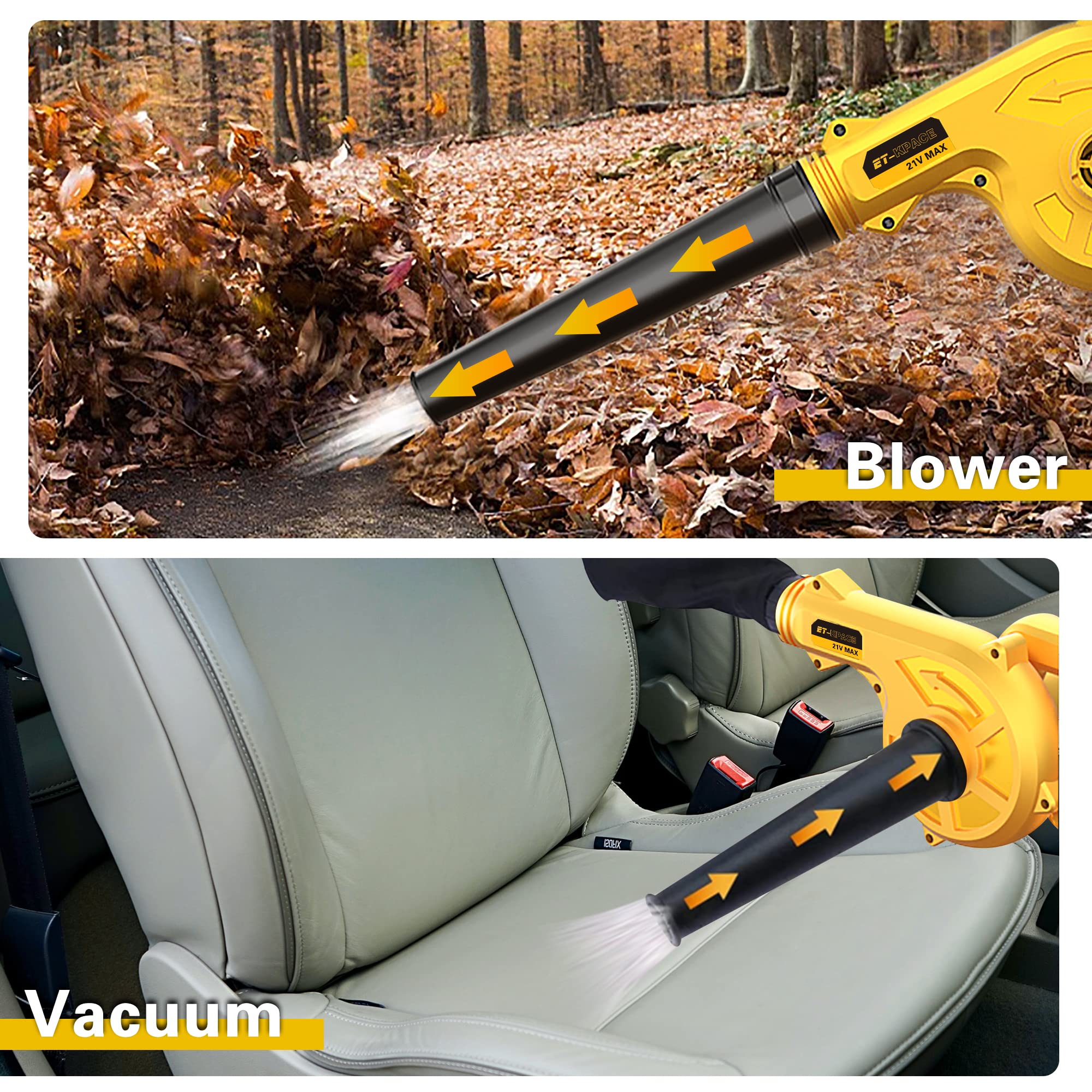 Leaf Blower Cordless with Battery and Charger, Battery Powered Electric Leaf Blower, 2-in-1 Portable Mini Leaf Blower &Vacuum for Lawn Care, Dust/Snow Blowing