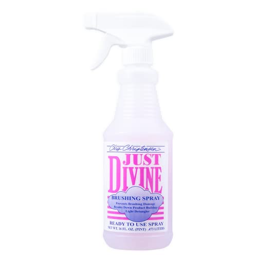 Chris Christensen Grooming Bundle - Just Divine Ready to Use Brushing Dog Spray, Prevents Brushing Damage, Light Detangler - Big K Slicker Dog Brush Medium, Perfect for Doodles, Angled Polished Pins