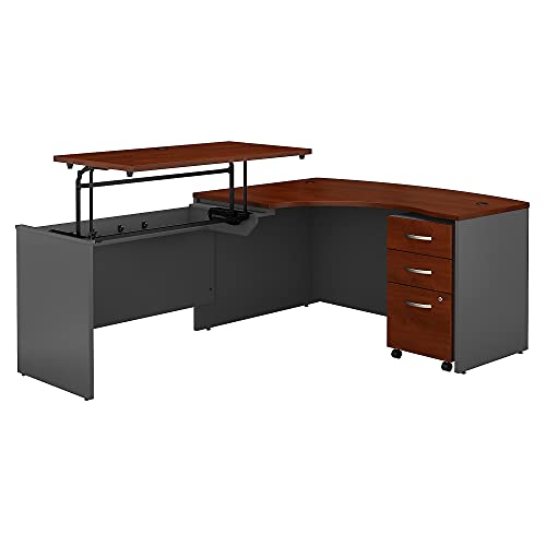 Bush Business Furniture Series C Left Hand 3 Position Sit to Stand L Shaped Desk with Mobile File Cabinet, 60W x 43D, Hansen cherry and Graphite Gray