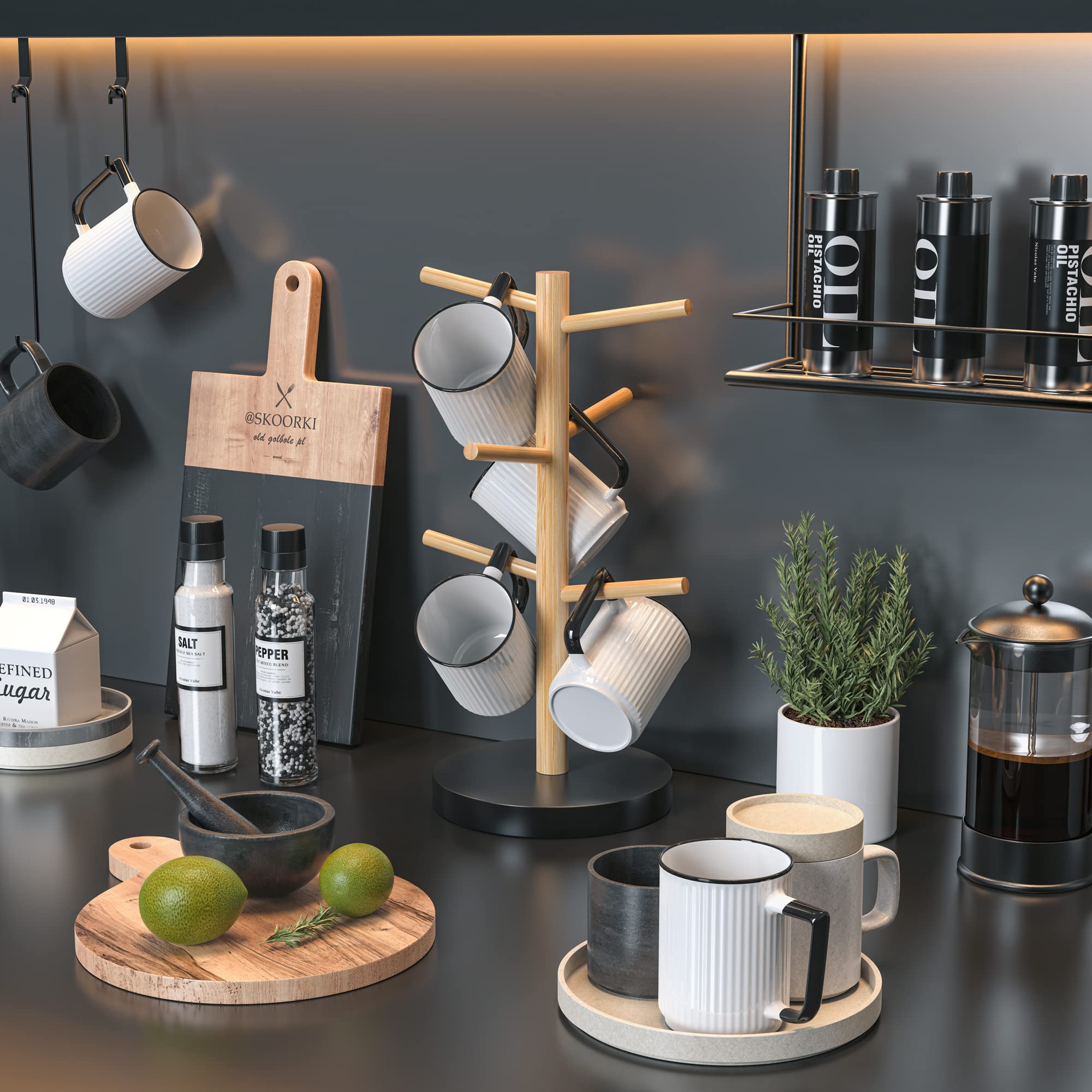Wisuce Bamboo Mug Holder Tree, Thicker Base Coffee Cup Holder Stand for Counter, Mug Rack with 6 Hooks