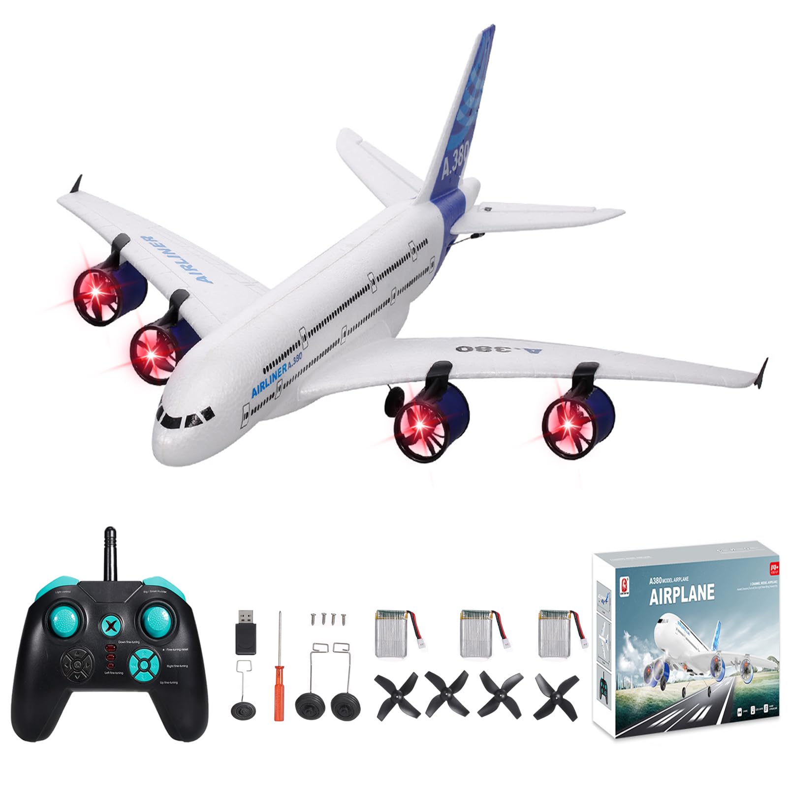GoolRC A380 RC Airplane, 2.4G 3CH Remote Control Airplane, Easy to Fly RC Plane for Beginner, EPP Foam Fixed Wing Aircraft Glider Model Toys with 3 Batteries for Kids
