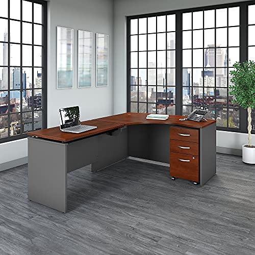Bush Business Furniture Series C Left Hand 3 Position Sit to Stand L Shaped Desk with Mobile File Cabinet, 60W x 43D, Hansen cherry and Graphite Gray