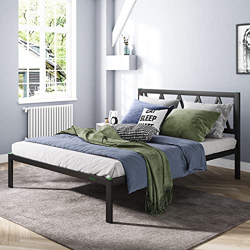 Novilla 14 Inch California King Bed Frame with Headboard, Platform Bed Frame No Box Spring Needed, Metal Cal King Bed Frame with Storage Space, Wooden Slats Support, Easy Assembly, Black