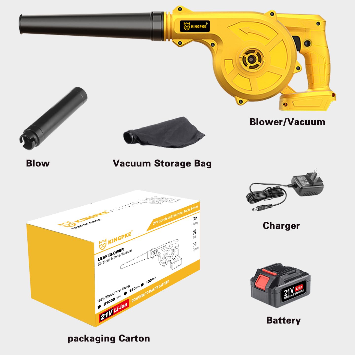 Leaf Blower Cordless with Battery and Charger, Battery Powered Electric Leaf Blower, 2-in-1 Portable Mini Leaf Blower &Vacuum for Lawn Care, Dust/Snow Blowing