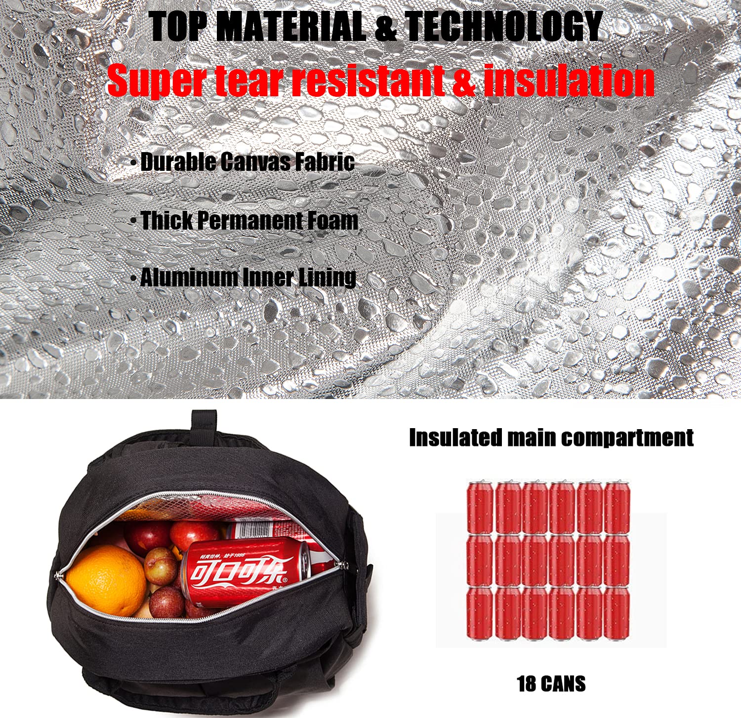 Scorlia Insulated Lunch Bag Backpack for Women, Convertible Lunch Cooler Tote with Side pocket, Tall Reusable lunch Box Container with Drinks Holder for Girl, School, Office, Beach, Picnic, Black